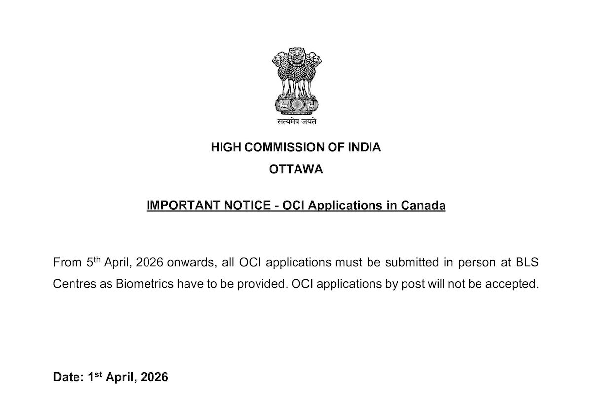 India Makes Biometrics Mandatory for OCI Applications in Canada From ...