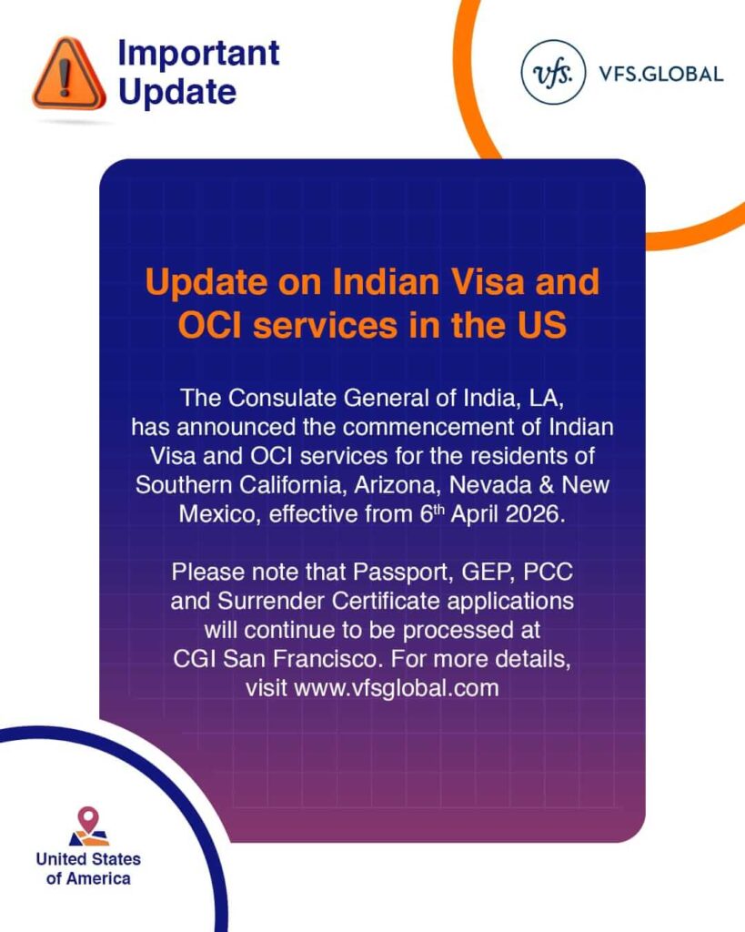Indian Visa Update 2026: OCI and Visa Services Resume in Los Angeles ...